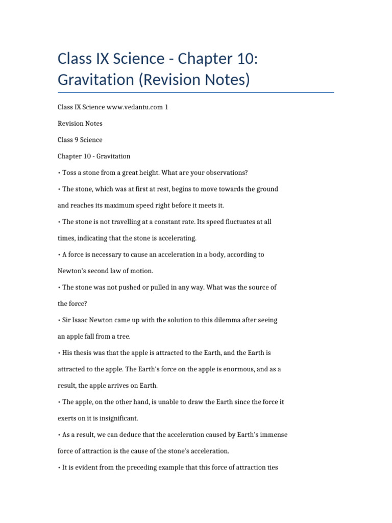 Class IX Science Chapter 10 Gravitation | PDF