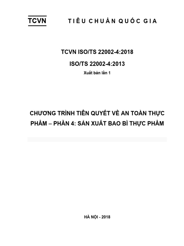 Tieu Chuan Quoc Gia TCVN Iso Ts 22002 4 2018 San Xuat Bao Bi Thuc Pham | PDF