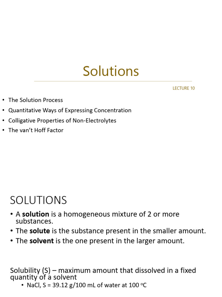 11.1 Solutions and Colligative Properties | PDF | Solvation | Solubility