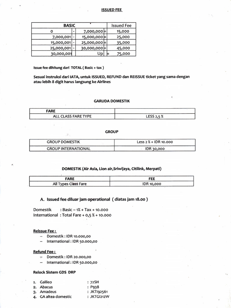 Airline Ticket Issued Fee Structure | PDF | Airlines | Civil Aviation