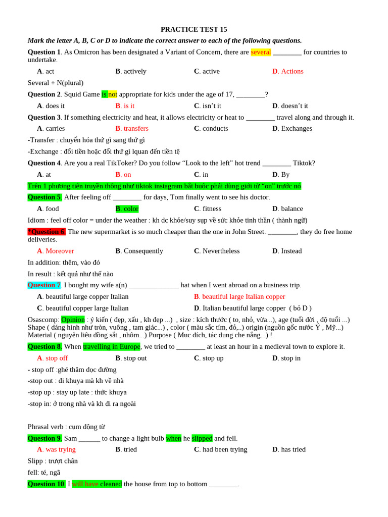 Practice Test on Language Skills | PDF