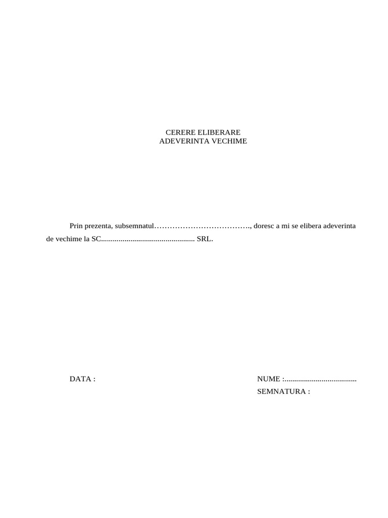Cerere Eliberare Adeverinta Vechime | PDF
