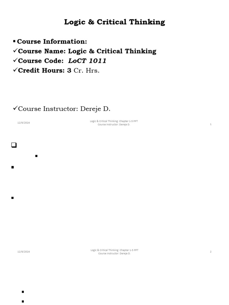 Critical Thinking Chapter 1-5 (B) | PDF | Argument | Logical Consequence