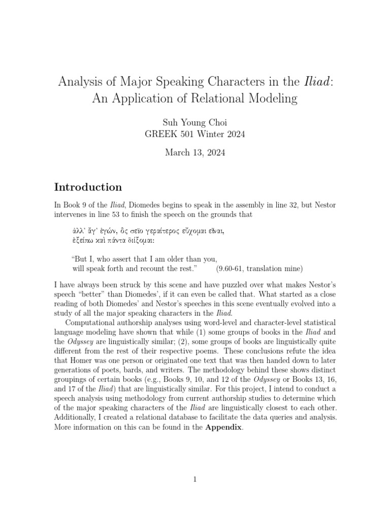 Suh Young Choi Analysis Speaking Characters Iliad | PDF | Hector | Trojan War
