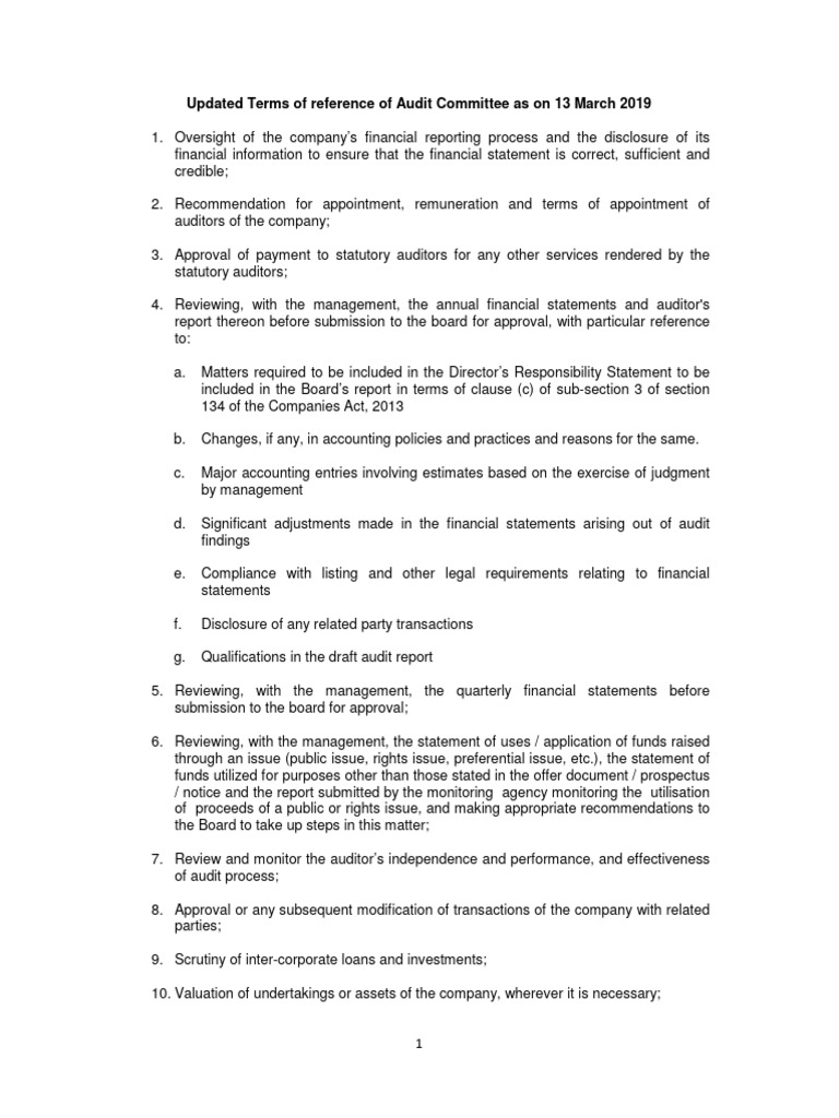 Audit Committee Terms of Reference | PDF | Audit | Internal Audit