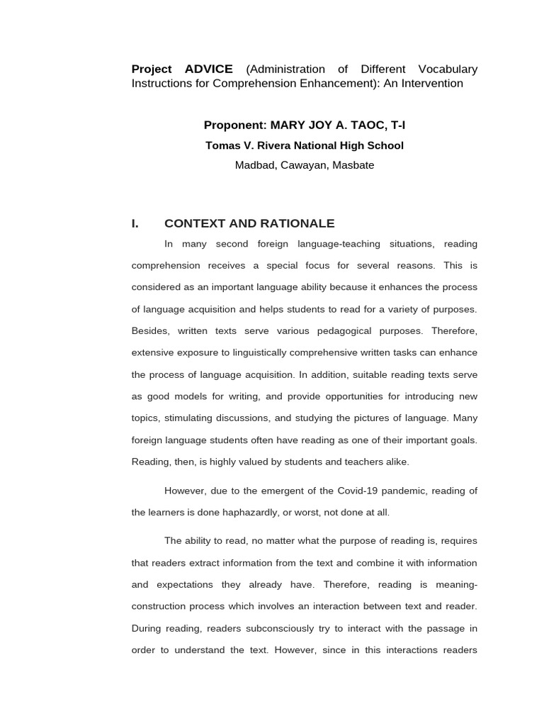 Action Research Proposal (Vocabulary Skills) | PDF | Reading ...