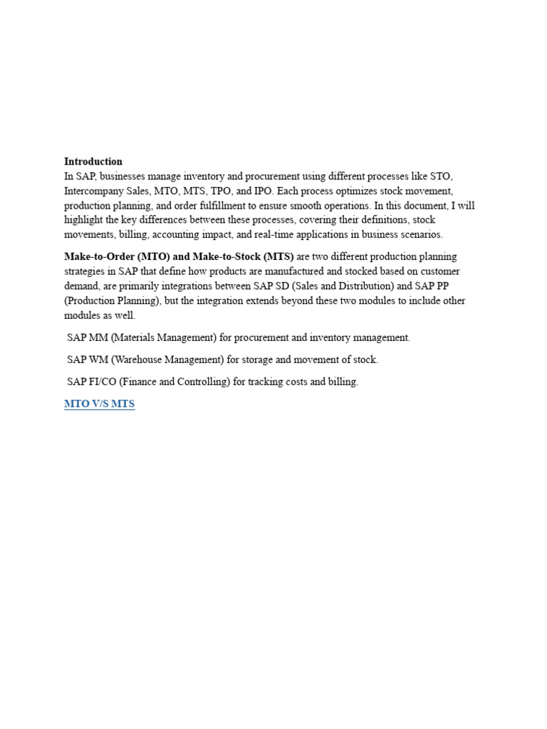 MTO vs MTS in SAP Processes | PDF | Receipt | Inventory