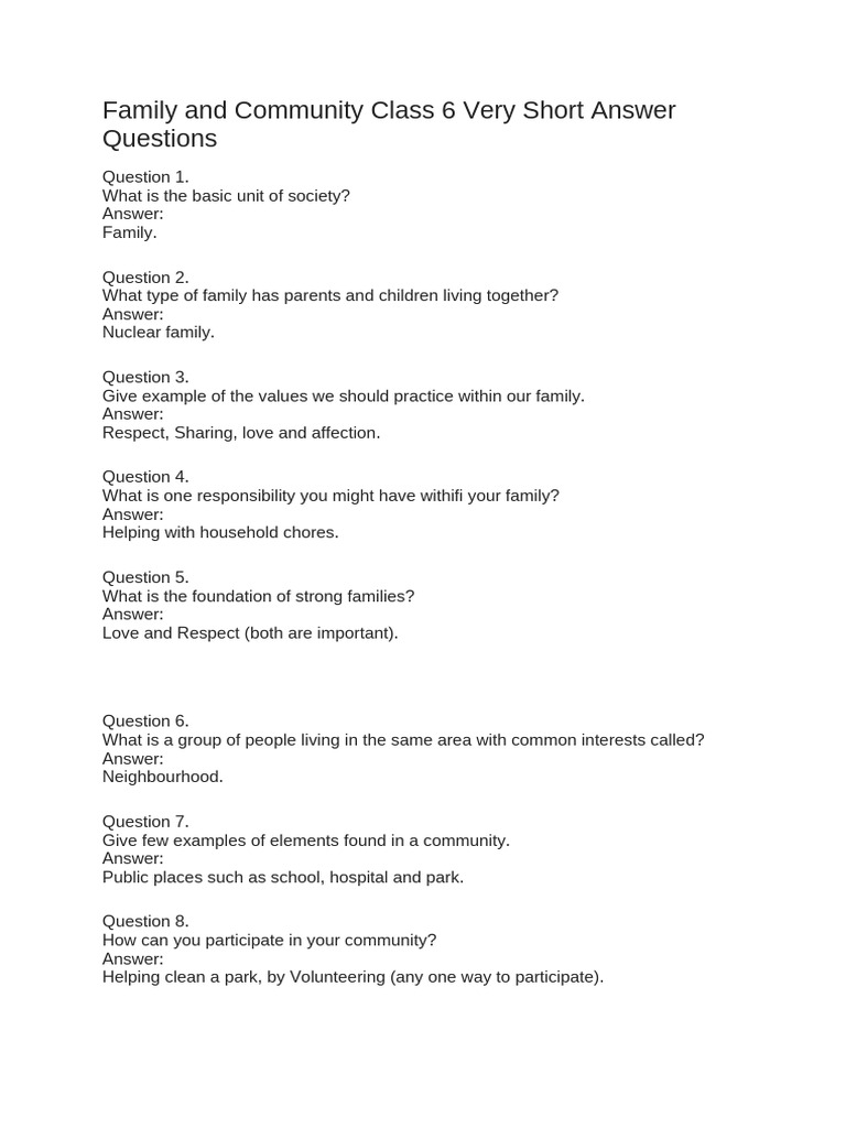 Family and Community: Class 6 Insights | PDF | Family | Community