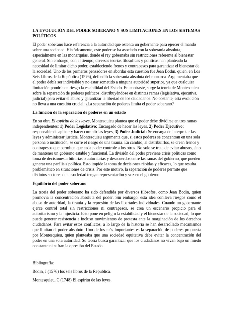 La Evolución Del Poder Soberano y Sus Limitaciones en Los Sistemas ...
