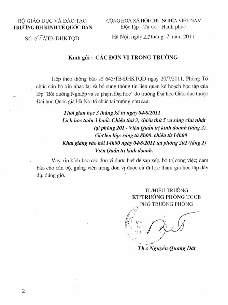 Thong Bao Lich Hoc Nvs p | PDF