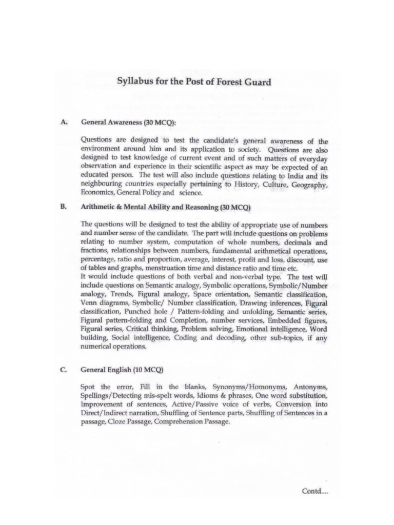 Syllabus Forest Guard | PDF