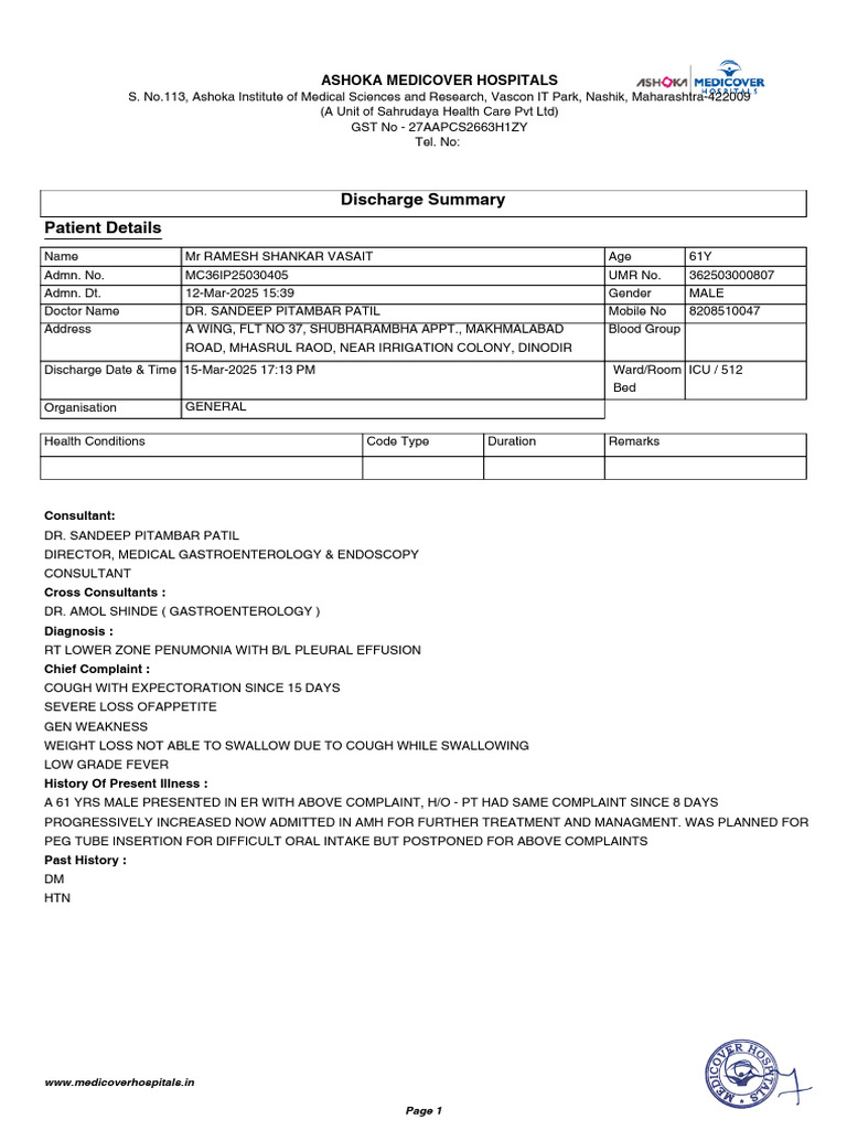 Discharge Summary - 362503000807 PDF | PDF | Human Diseases And ...