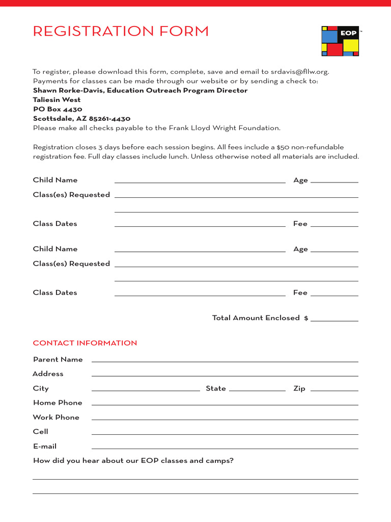 EOP Class Registration Form Fillable | PDF