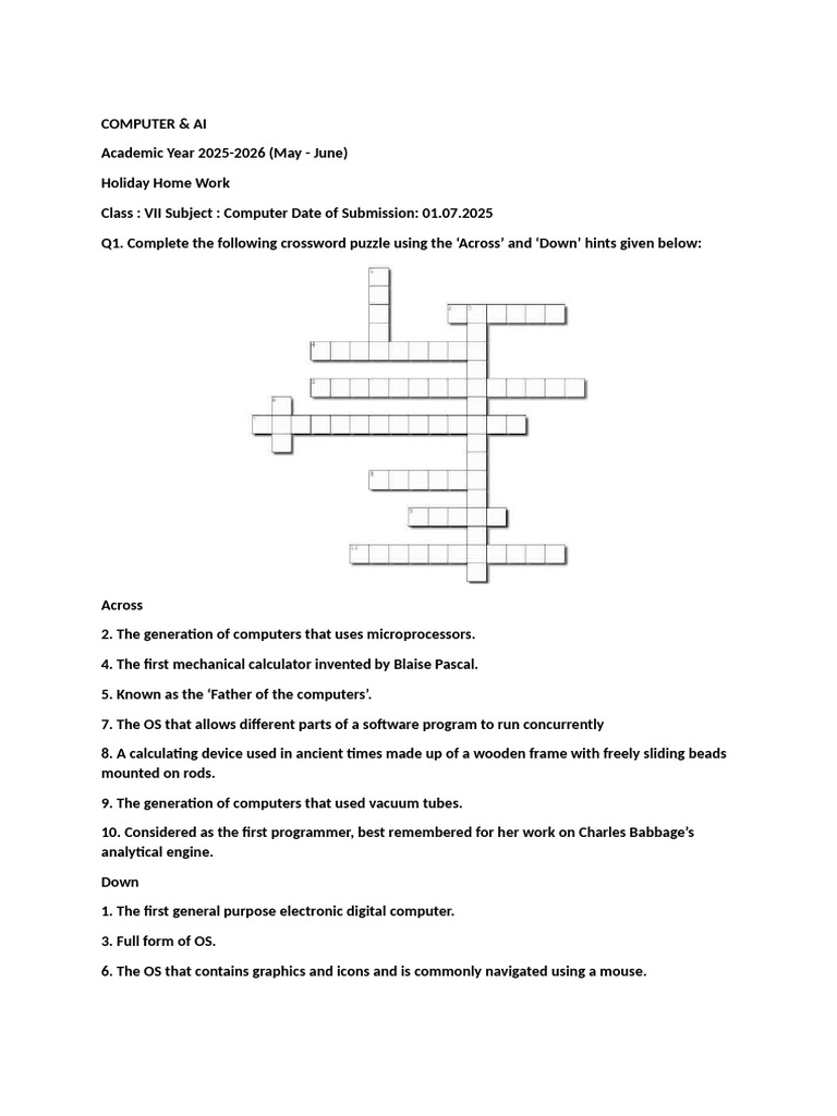 Computing History Crossword Assignment | PDF