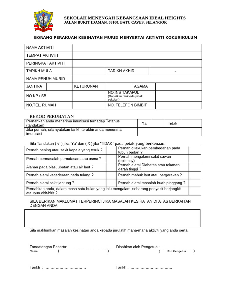 Borang Akuan Kesihatan 2019 | PDF