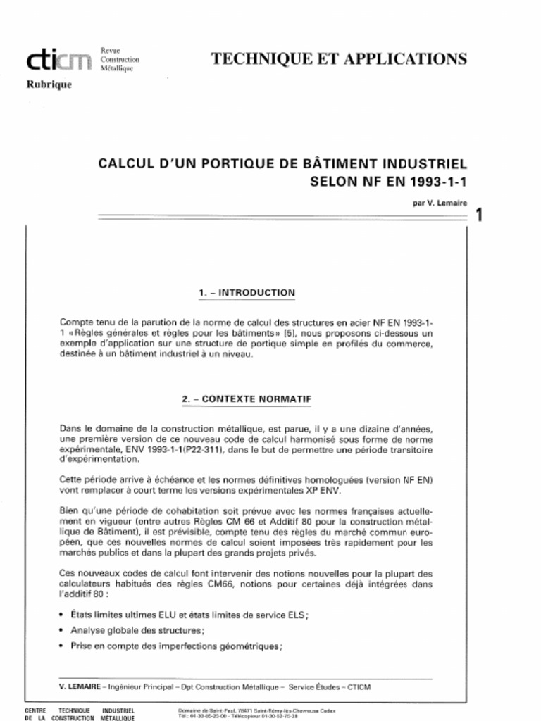 Calcul D'un Portique de Bat Ind Selon NF EN 1993 1 1 | PDF