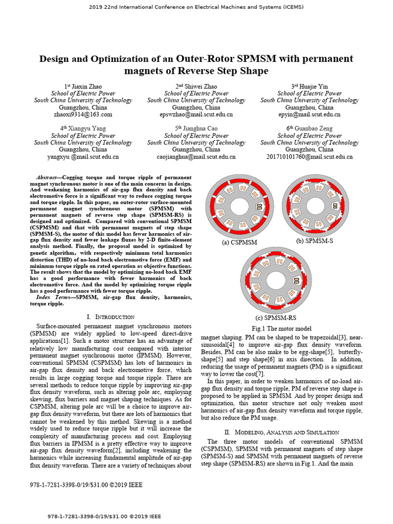Design and Optimization of An Outer-Rotor SPMSM With Permanent Magnets ...