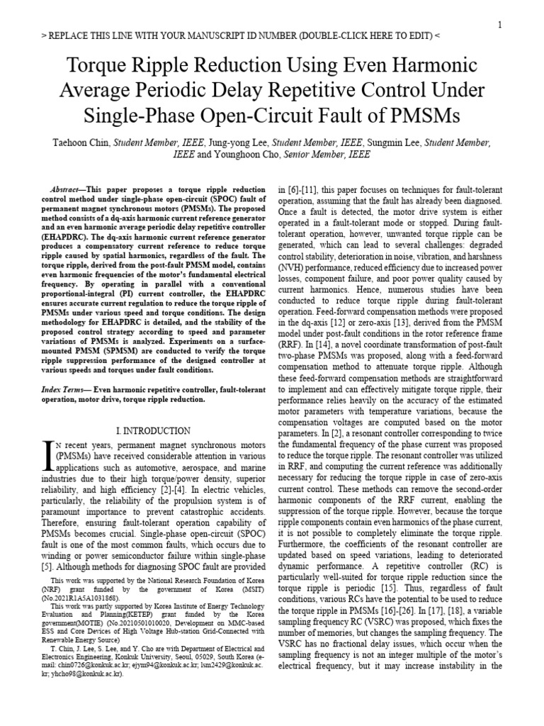 Torque Ripple Reduction Using Even Harmonic Average Periodic Delay ...