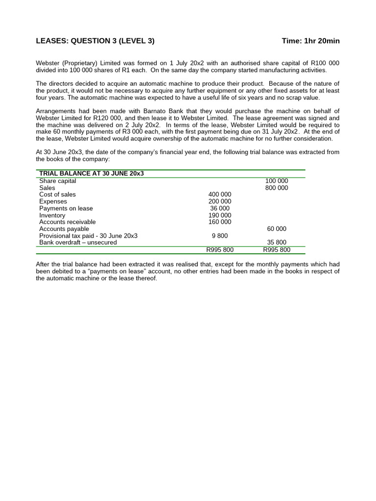 Leases Question 3 - with comments | PDF | Equity (Finance) | Taxes