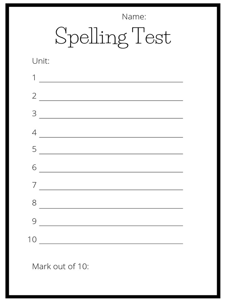 Spelling Test 10 Words Worksheet | PDF