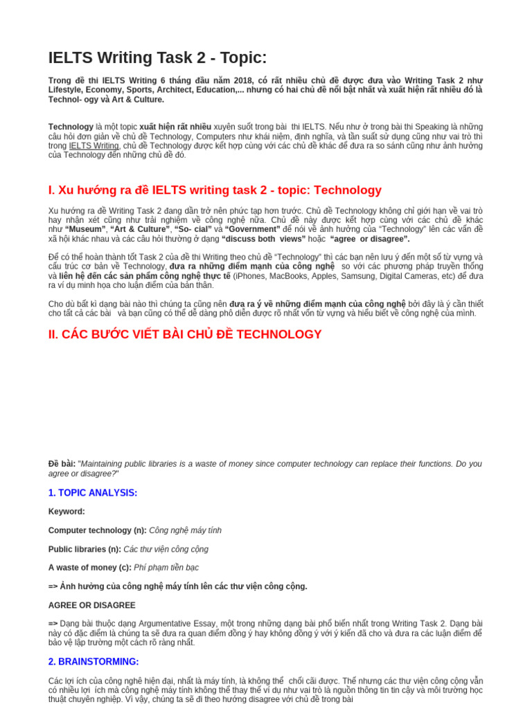 Hướng dẫn IELTS Writing Task 2- Technology | PDF