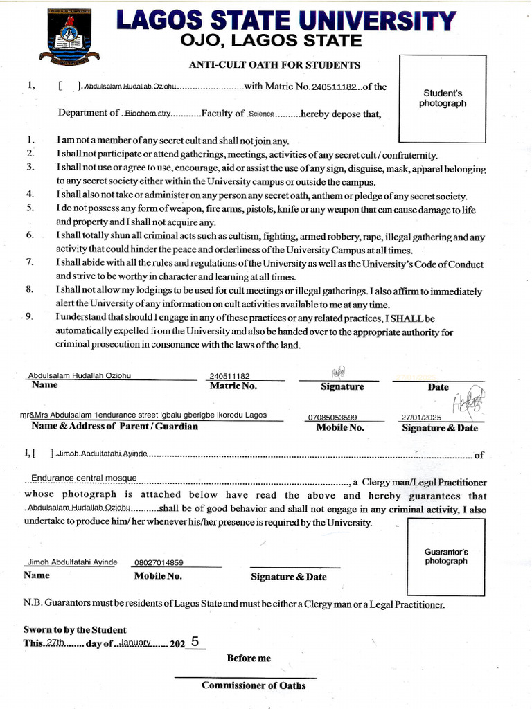Anti Cult Oath Form 2 | PDF
