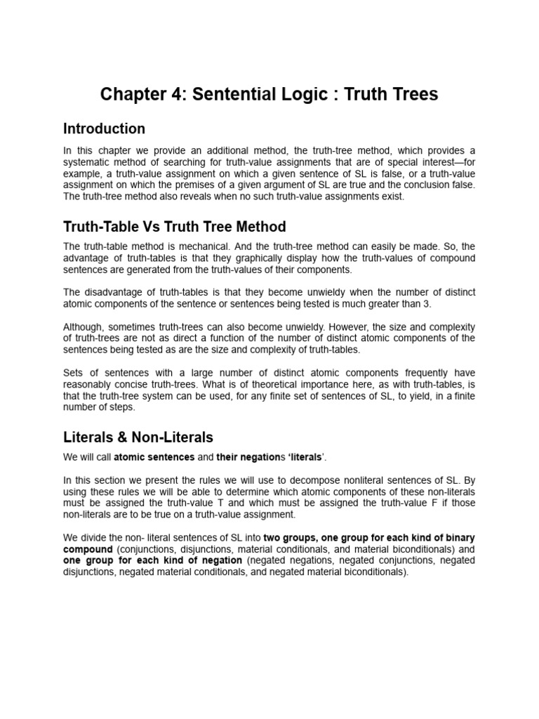 Chapter 4_Revision Notes TRUTH TREES formal logic | PDF | Argument | Logic
