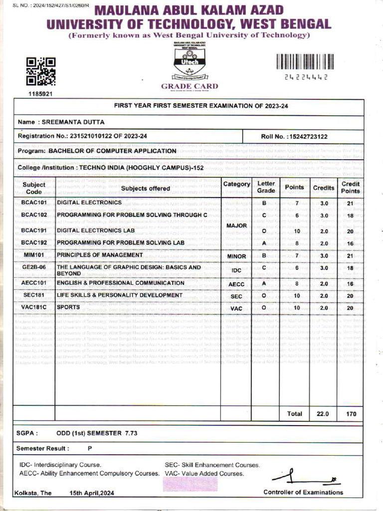 1st Semester Result | PDF