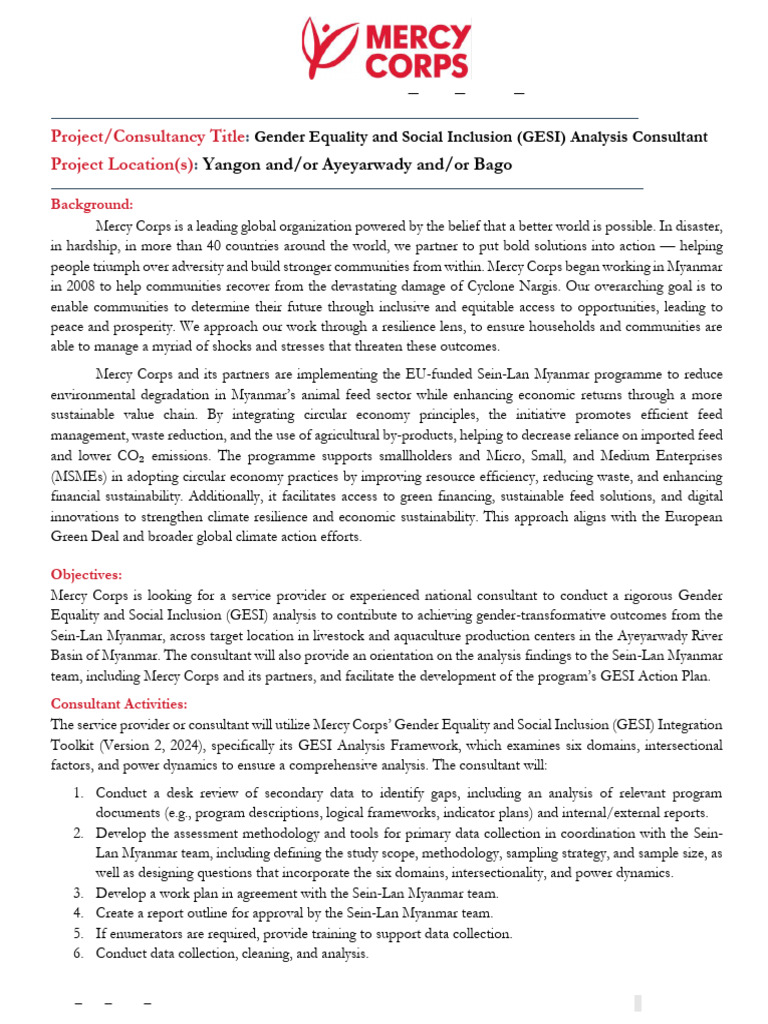GESI Analysis Consultant RFQ 004-25 | PDF | Sustainability ...