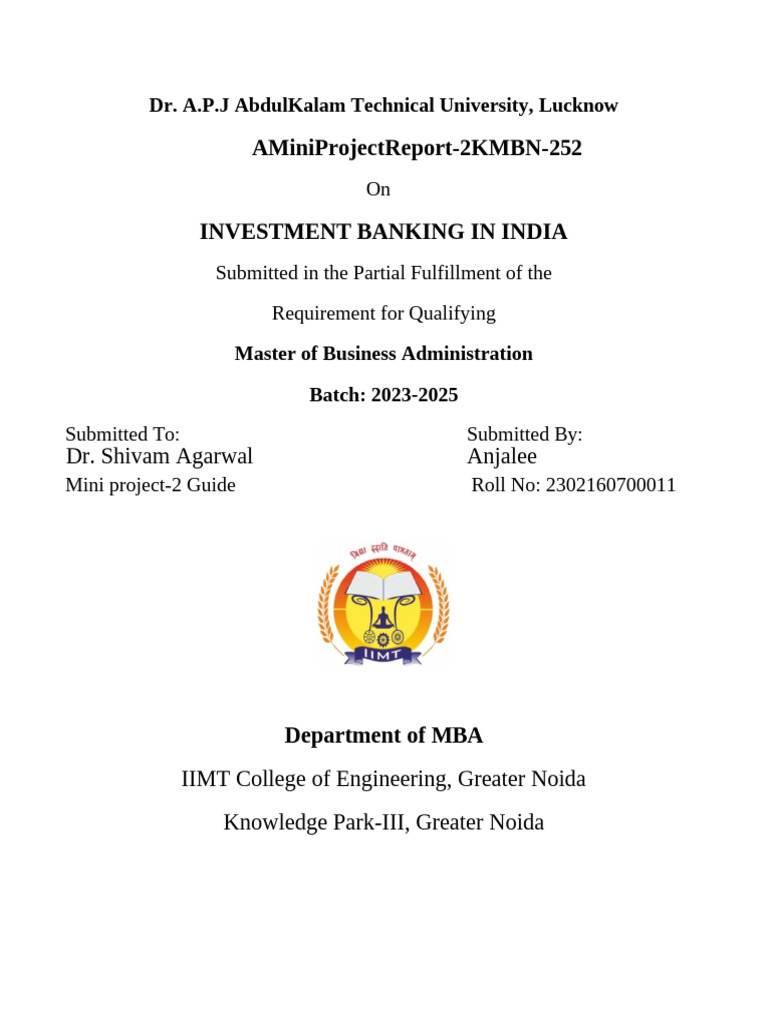 Investment Banking Mini Project 2 Anjalee-1 | PDF | Investment Banking ...