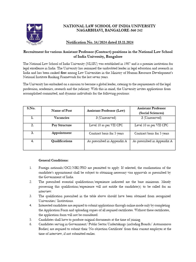 Notification-No-14-Assistant Professor 5 Year Contract | PDF | Justice ...
