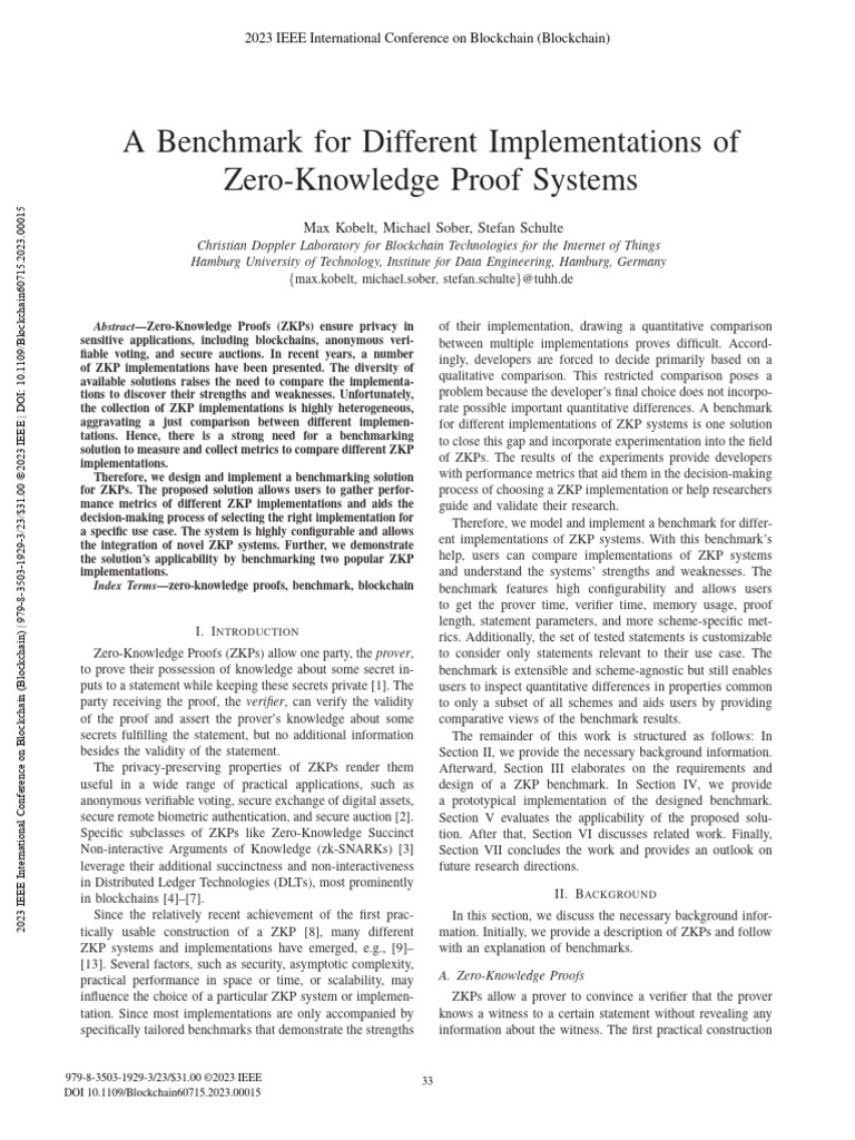 A Benchmark For Different Implementations of Zero-Knowledge Proof Systems | PDF | Json ...