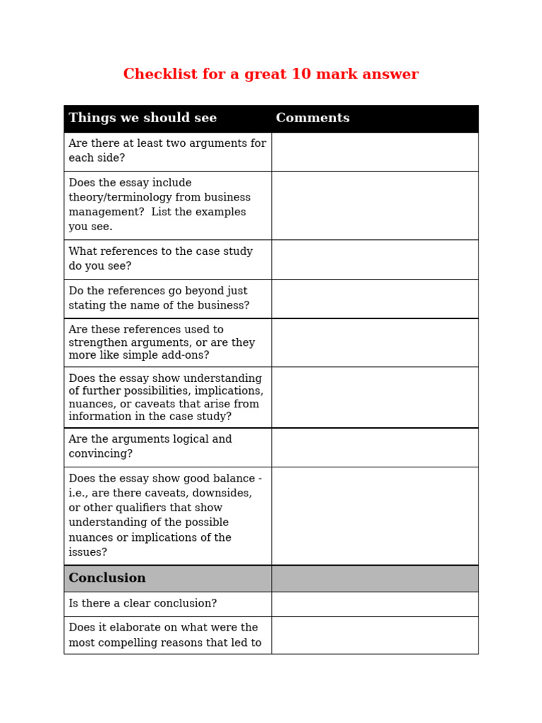 Business Essay Checklist | PDF