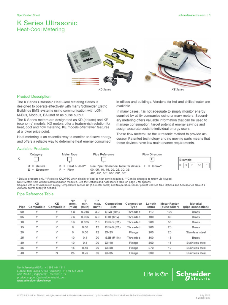 K Series Ultrasonic Heat-Cool Metering Specification Sheet | PDF ...