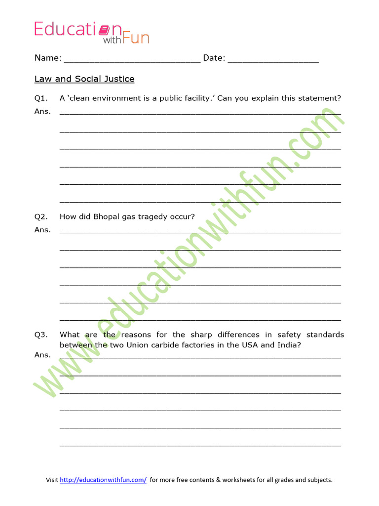 Water Pollution and Social Justice Worksheets | PDF | Labor