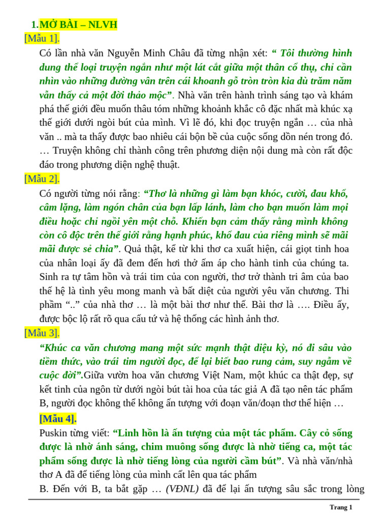 1.M Bài - NLVH: Trang 1 | PDF