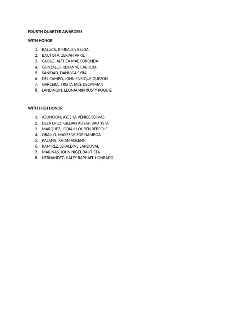 Fourth Quarter Awardees | PDF