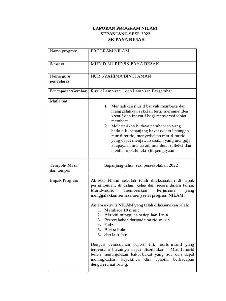 Laporan Program Nilam | PDF