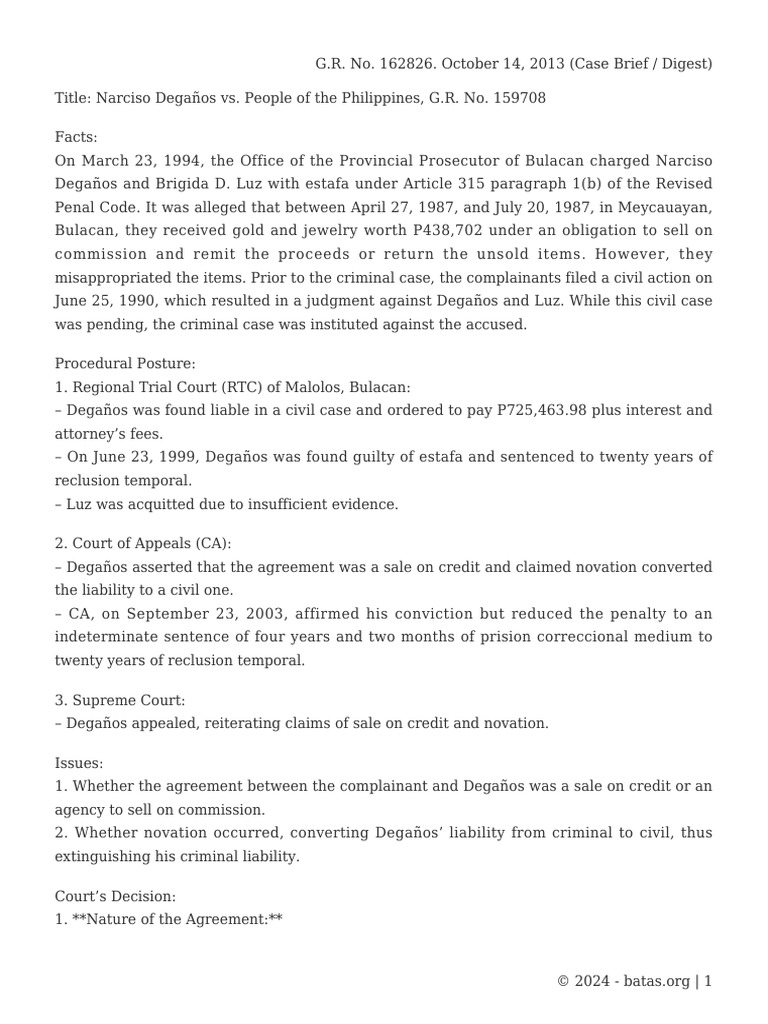 Estafa Case: Degaños vs. People of PH | PDF | Lawsuit | Common Law