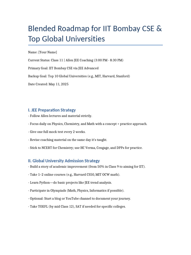 IIT Bombay Global College Roadmap | PDF