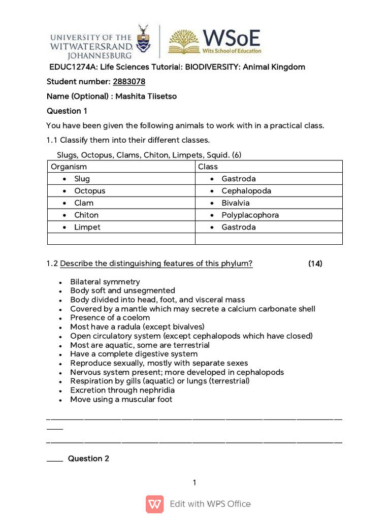 Classification Tutorial 30 April 2025 For PDF - 8866520 | PDF | Mollusca | Molluscs