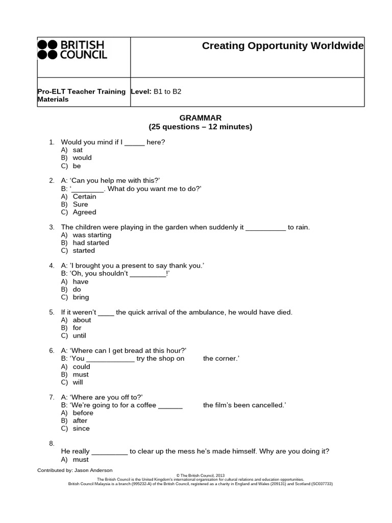 Aptis Grammar and Vocabulary | PDF