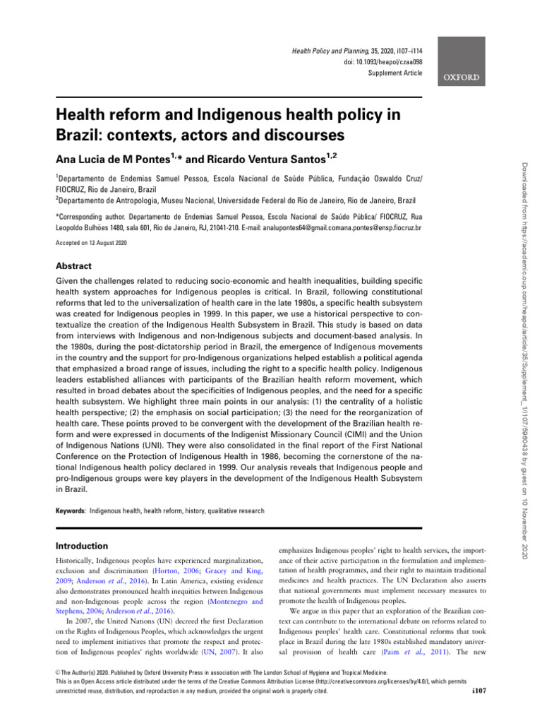 Health Reform and Indigenous Health | PDF | Brazil | Indigenous Peoples