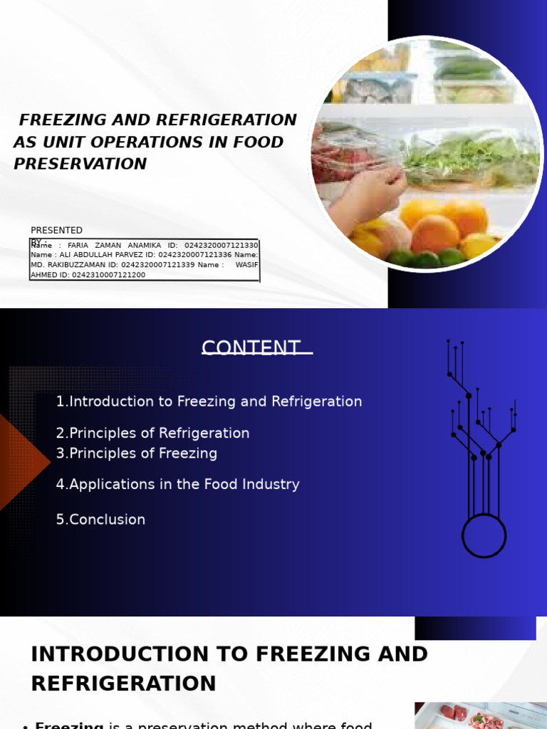 Freezing and Refrigeration As Unit Operations in Food Preservation | PDF