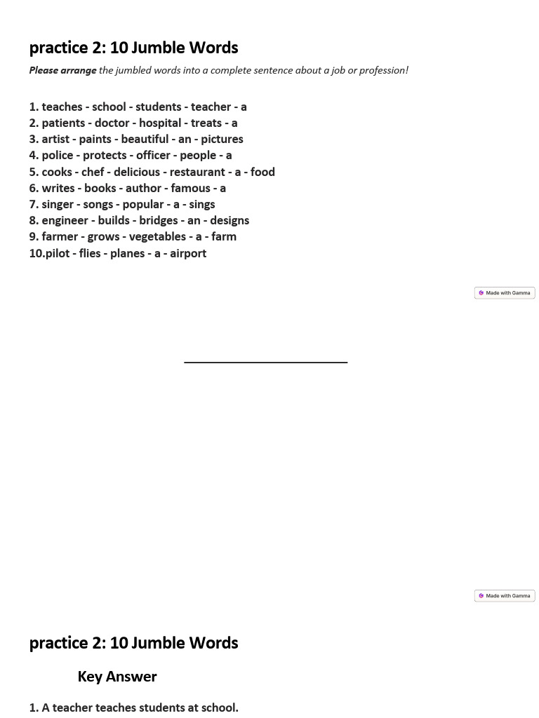 Jumbled Sentences Practice for Kids | PDF