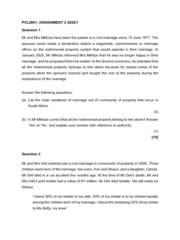 Pvl2601 Assignment 2 2025 Semester 1 V2 1 Pdf Marriage Social