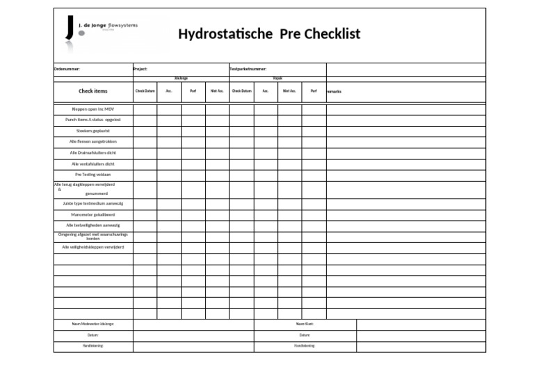 Checklist Hydrotesting | PDF