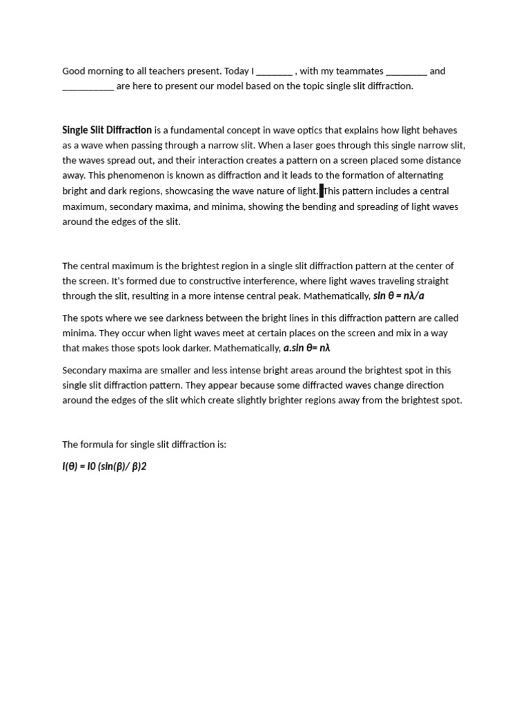 Single Slit Experiment | PDF