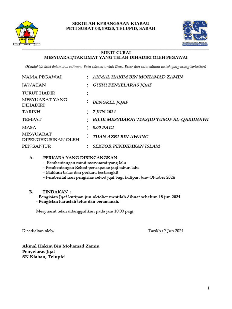MINIT CURAI JQAF 2024 | PDF