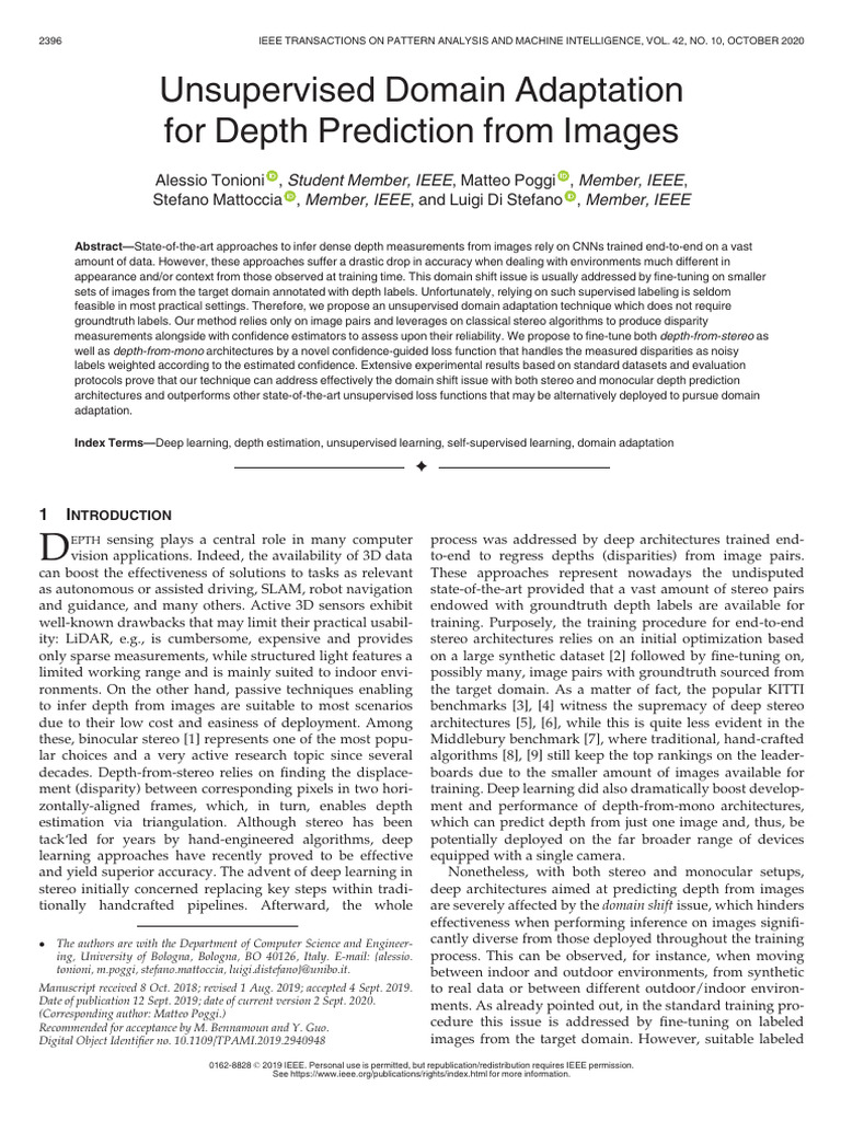 Unsupervised Domain Adaptation For Depth Prediction From Images | PDF | Deep Learning | Prediction